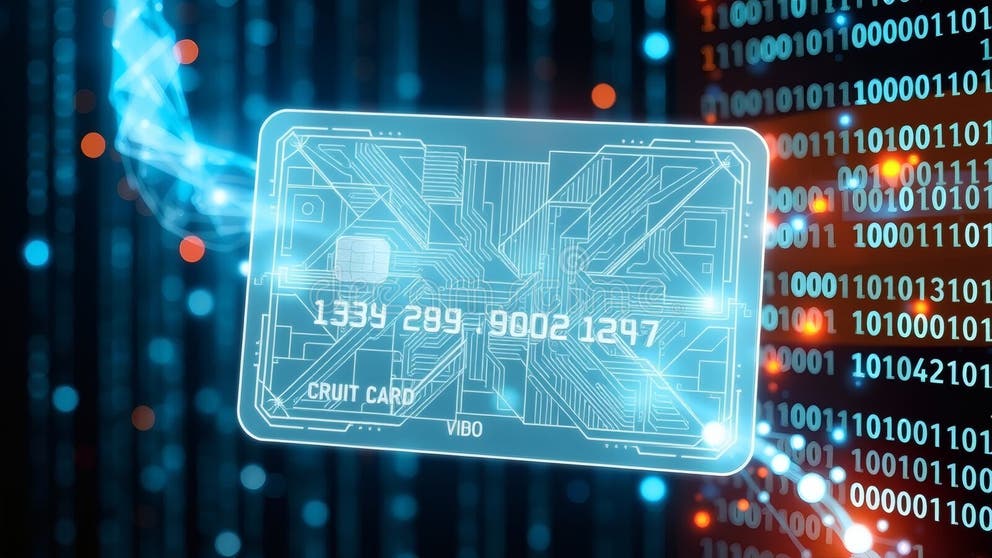 Digital Credit Card Technology Concept with Glowing Data Stream and Binary Code Stock ...