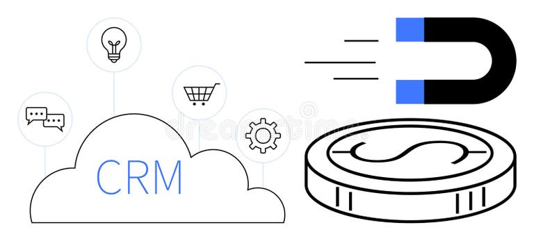 Digital CRM Concept with Cloud, Communication, E-commerce, and Customer ...