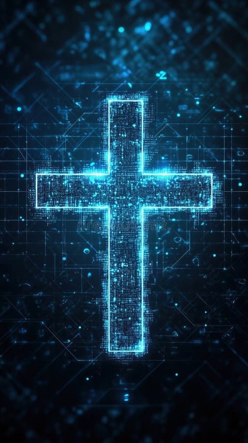 Digital Cross Symbol Representing Faith and Technology in a Futuristic ...