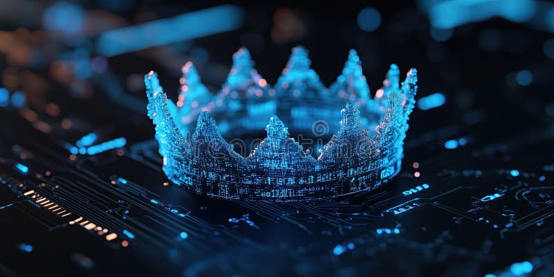Digital Crown Floating Over Circuit Board, Symbolizing Technology and ...