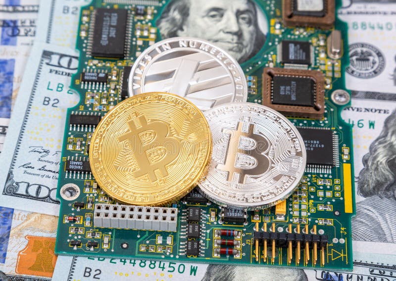 Digital Cryptocurrency Bitcoin, Electronic Computer Component and ...