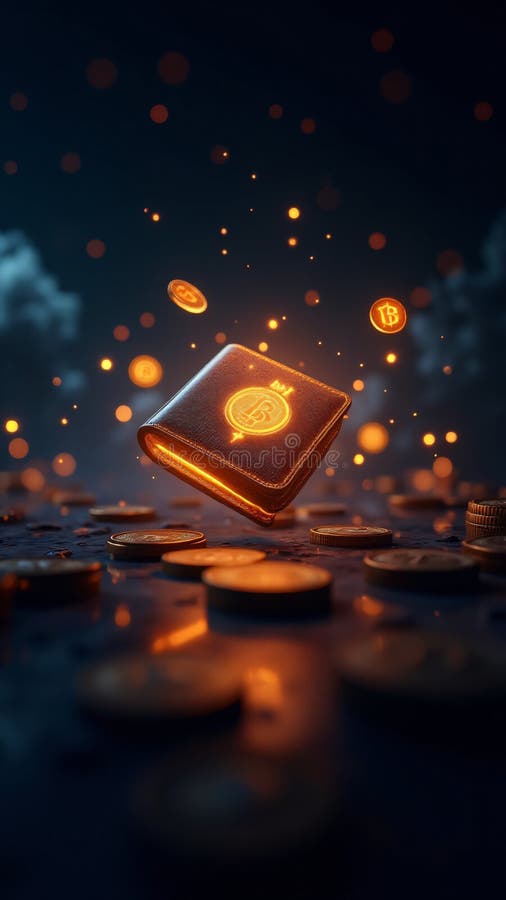Digital Cryptocurrency Wallet with Revolving Coins Stock Image - Image ...