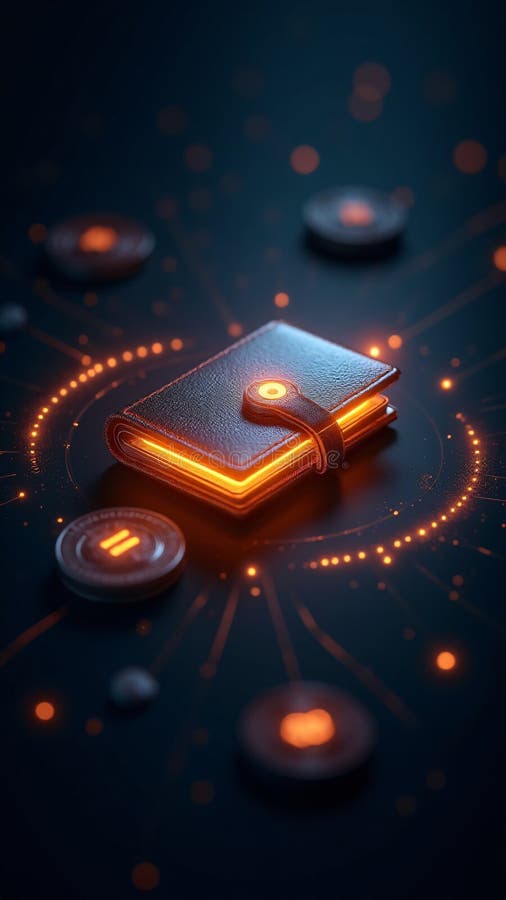 Digital Cryptocurrency Wallet with Revolving Coins Stock Photo - Image ...