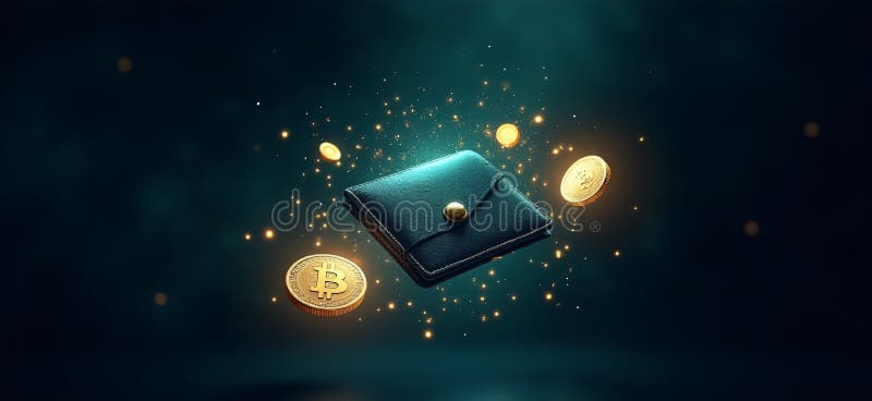 Digital Cryptocurrency Wallet with Revolving Coins Stock Photo - Image ...