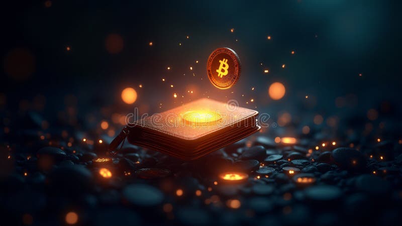 Digital Cryptocurrency Wallet with Revolving Coins Stock Photo - Image ...