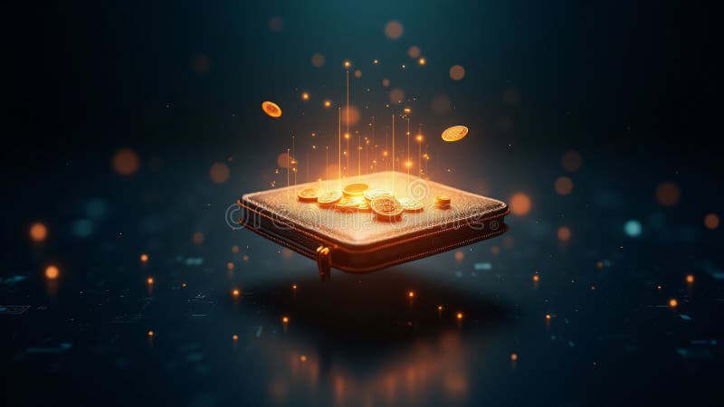 Digital Cryptocurrency Wallet with Revolving Coins Stock Image - Image ...