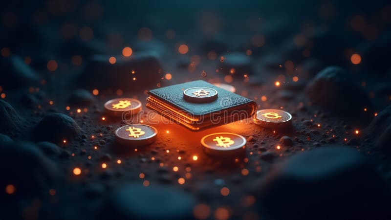 Digital Cryptocurrency Wallet with Revolving Coins Stock Image - Image ...