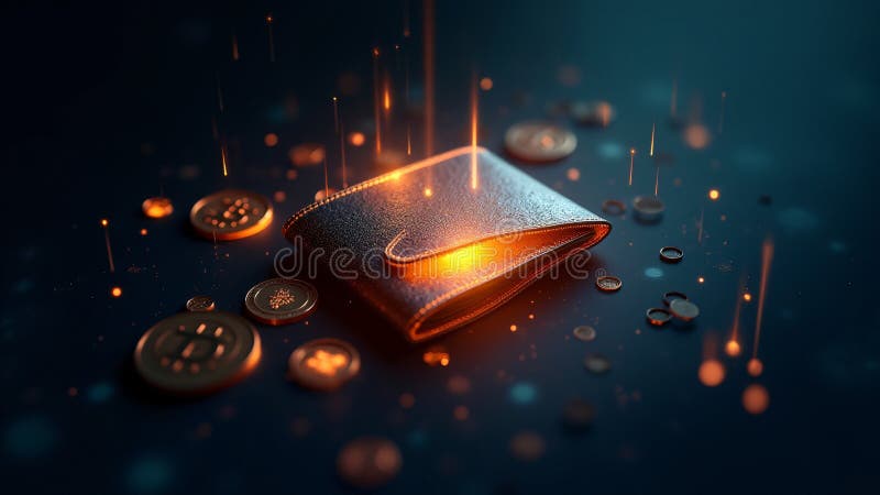 Digital Cryptocurrency Wallet with Revolving Coins Stock Image - Image ...