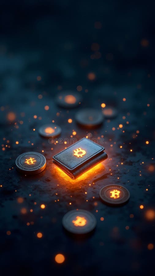 Digital Cryptocurrency Wallet with Revolving Coins Stock Image - Image ...