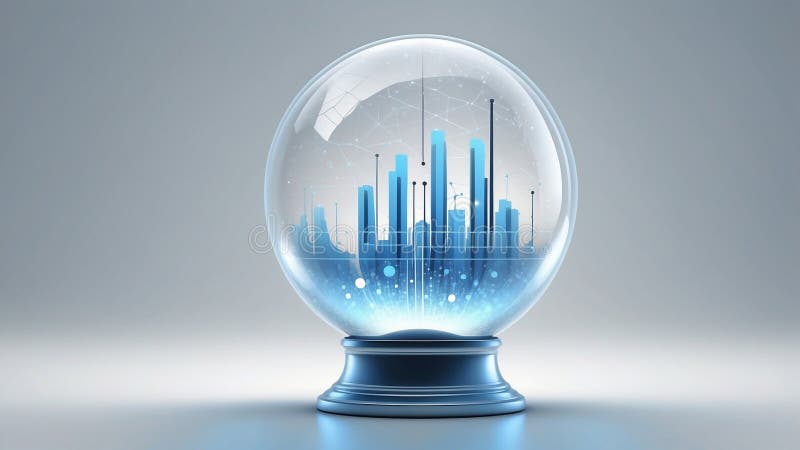 Digital Crystal Ball with Data Analytics Charts and Network Connections ...