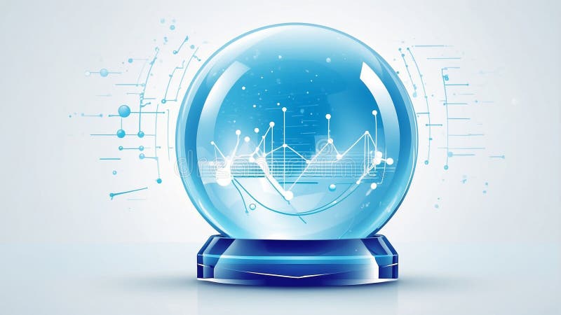 Digital Crystal Ball with Data Analytics Charts and Network Connections ...