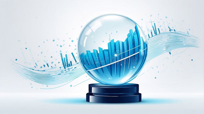 Digital Crystal Ball with Data Analytics Charts and Network Connections ...
