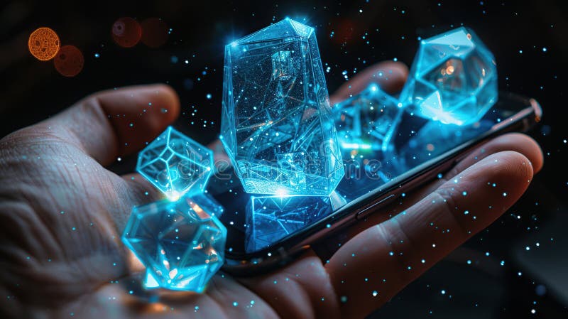 Digital Crystals Emerging from Smartphone Stock Illustration ...