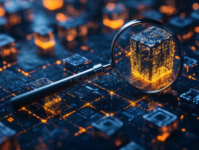 A Digital Cube with a 3D Magnifying Glass, Highlighting Its Ability To ...