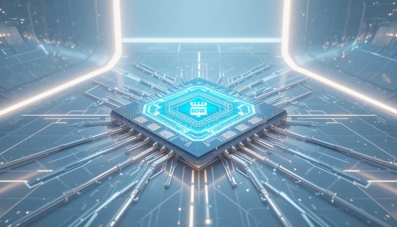 Digital Cube with Glowing Circuits Stock Illustration - Illustration of ...