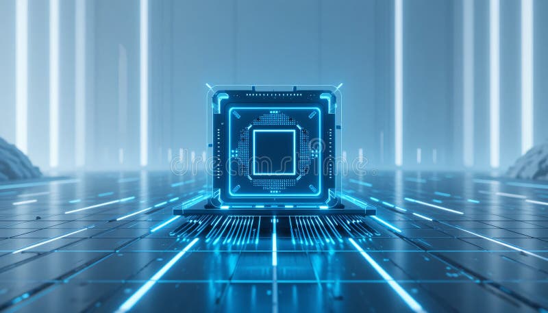 Digital Cube with Glowing Core Stock Illustration - Illustration of ...