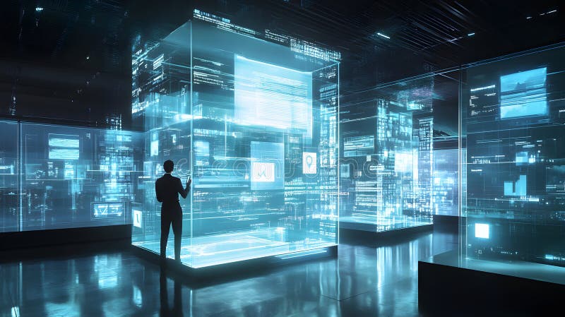 Digital Cubes Filled with Glowing Data Projections Stock Illustration ...