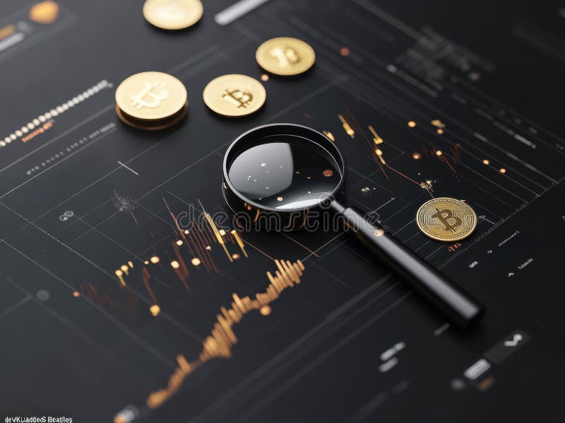 Digital Currency Analysis with Bitcoin and Magnifying Glass Stock Image ...