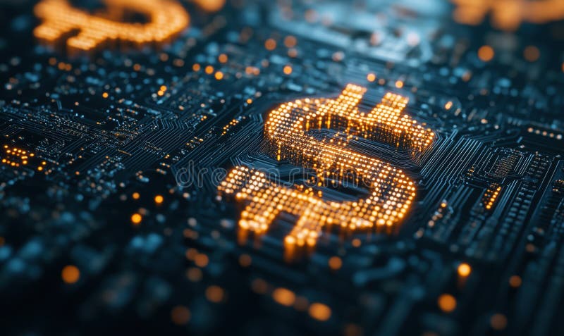 Digital Currency Concept Glowing Dollar Signs Circuit Board Background ...