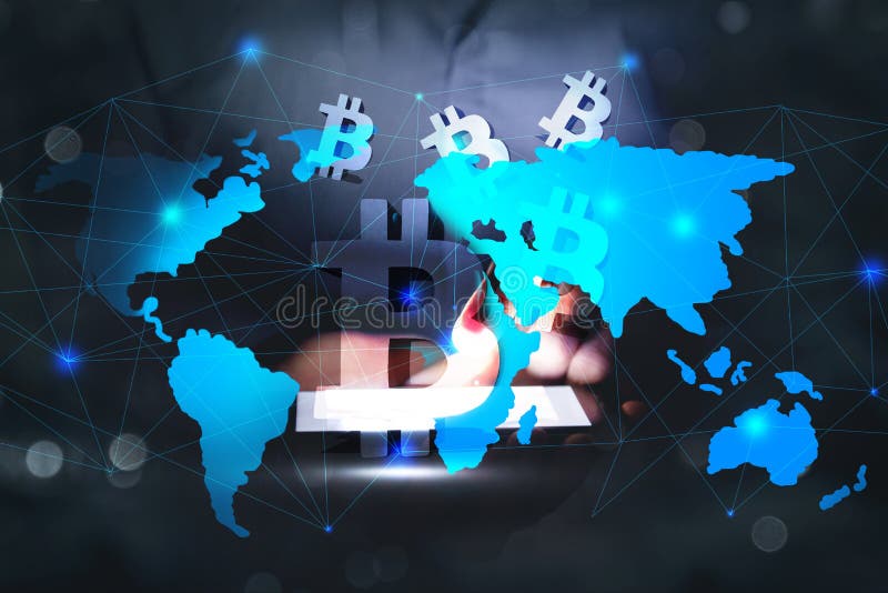 Digital Currency Concept of World Technology Network, 3D Illustration ...