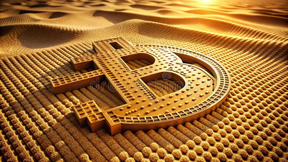 Digital Currency Evolution Bitcoin Symbol Embedded in a 3D Sand ...