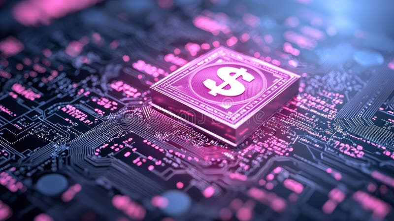 Digital Currency Symbol on Circuit Board Stock Illustration ...