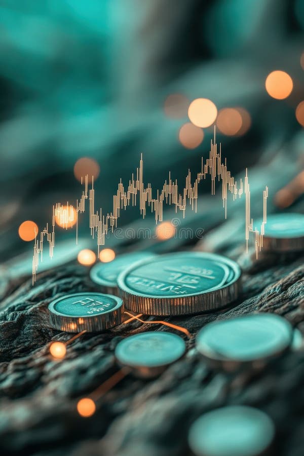 Digital Currency on Textured Surface with Rising Line Chart, Soft ...