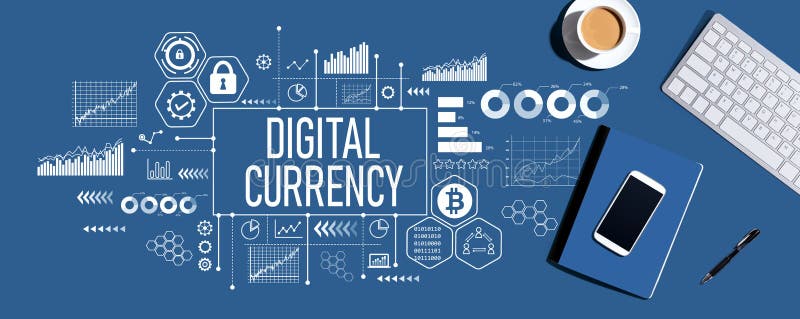 Digital Currency Theme with Computer Keyboard and Office Items Stock ...