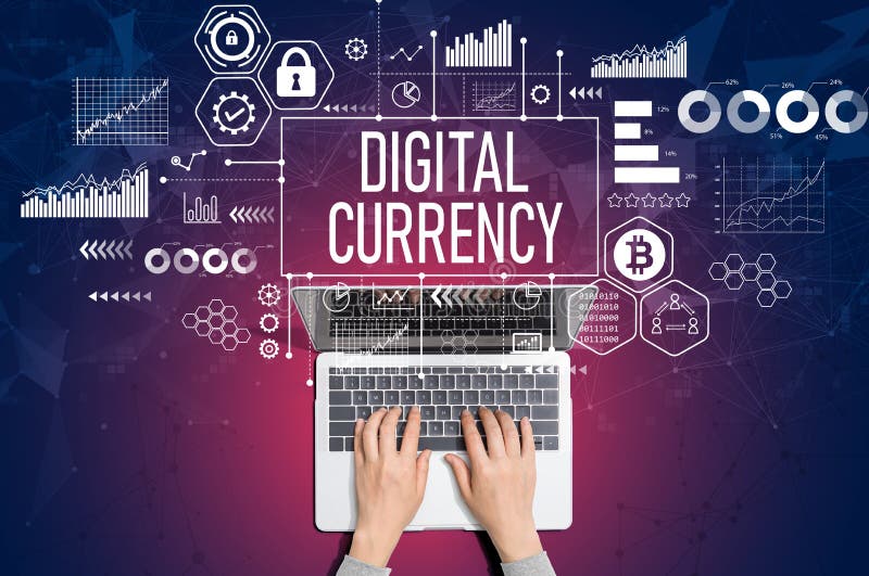 Digital Currency Theme with Person Using Laptop Stock Image - Image of ...
