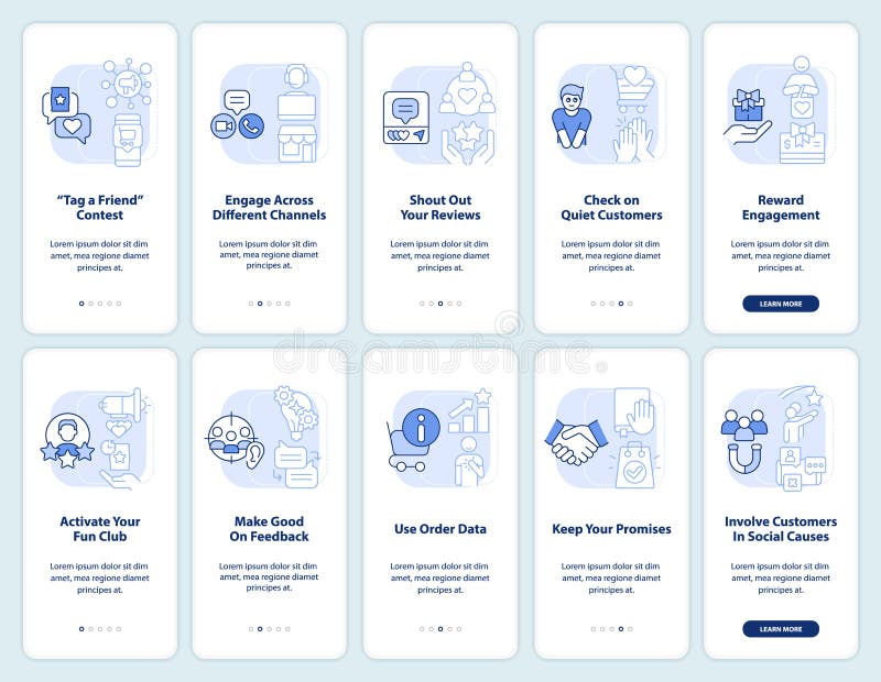 Digital Customer Engagement Light Blue Onboarding Mobile App Screen Set ...