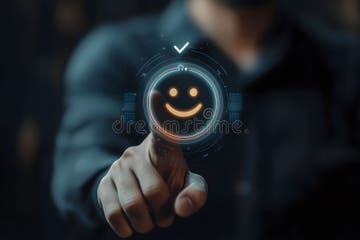 Digital Customer Satisfaction Concept with Finger Pressing Virtual ...