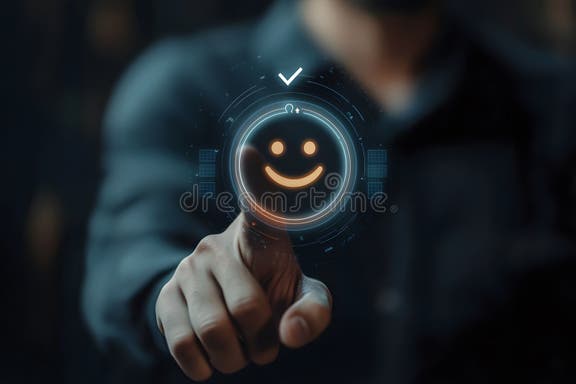 Digital Customer Satisfaction Concept with Finger Pressing Virtual ...