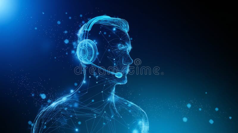 Digital Customer Service Agent with Headset Futuristic Technology ...