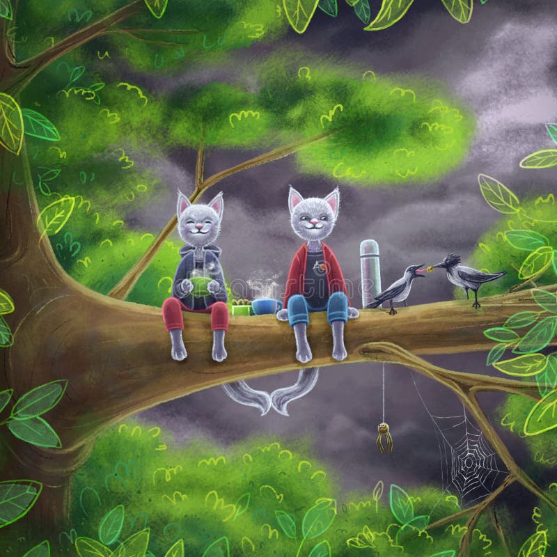 Cats are Sitting on a Tree. Find 10 Hidden Objects Stock Vector ...