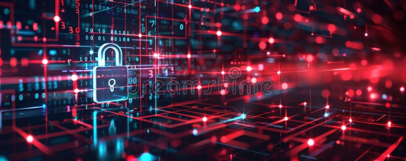 Digital Cyber Security Concept with a 3D Padlock, Data Streams, and a ...