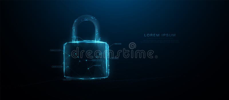 Digital Cyber Security Concept. Lock Symbol from Lines and Triangles ...