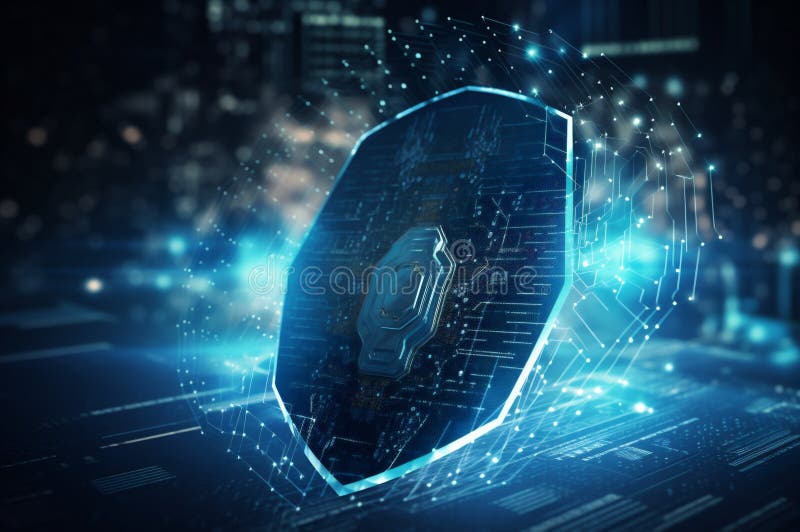 Digital Cyber Security Concept, Shield on Circuit Board Background with ...