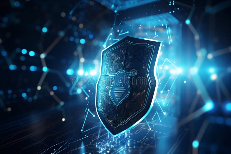 Digital Cyber Security Concept, Shield on Circuit Board Background with ...