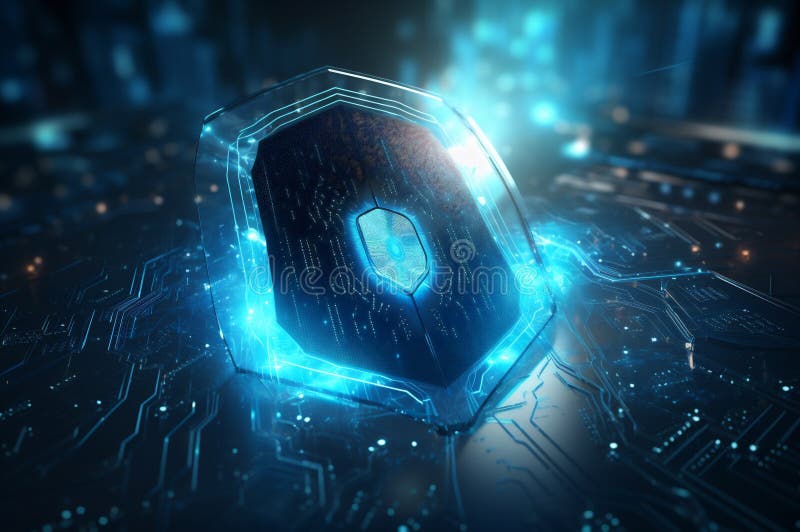 Digital Cyber Security Concept, Shield on Circuit Board Background with ...