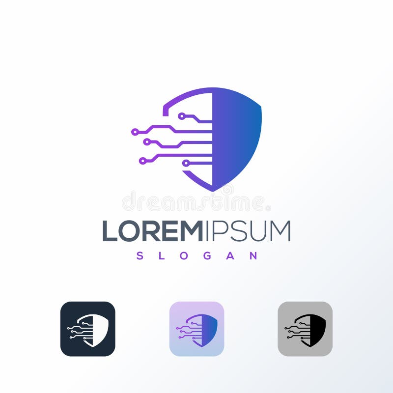 Digital Cyber Security Logo Design with Shield Vector Template. Data ...