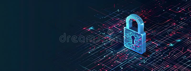 Digital Cyber and Social Security Concept with Glowing Lock and Circuit ...