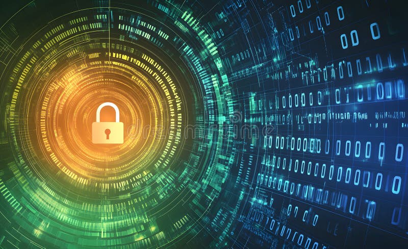 Digital Cybersecurity Concept with Lock Symbol and Data Flow in ...