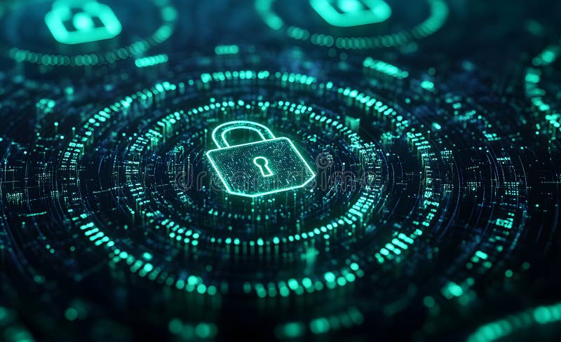 Digital Cybersecurity Concept with Lock Symbol and Data Flow in ...