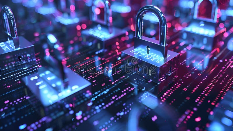 Digital Cybersecurity Hud Hologram with Glowing Shield, Circuit Board ...