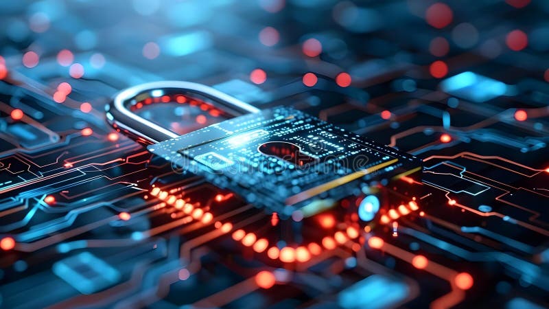 Digital Cybersecurity Lock on Electronic Circuitry. Concept ...