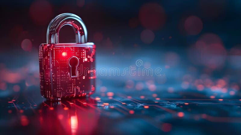 Digital Cybersecurity Lock Emblem on Neon Circuitry. Concept ...