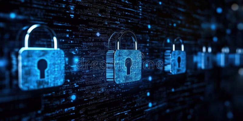 Digital Cybersecurity Locks Stock Illustration - Illustration of ...
