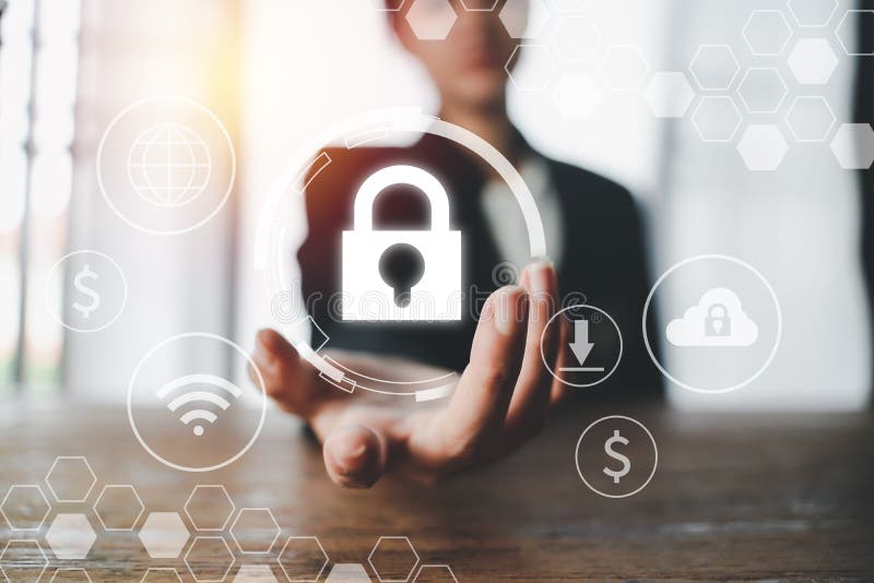 Digital Cybersecurity and Network Protection Concept. Virtual Locking ...