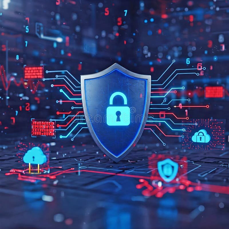 A Vibrant Digital Cybersecurity Shield with Data Protection Stock ...