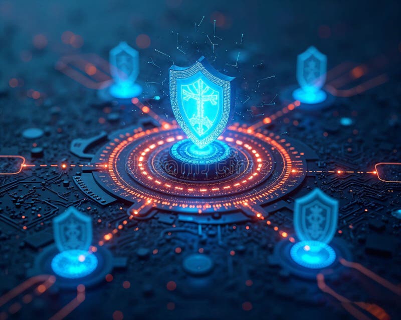 Digital Cybersecurity Shield Stock Illustration - Illustration of ...